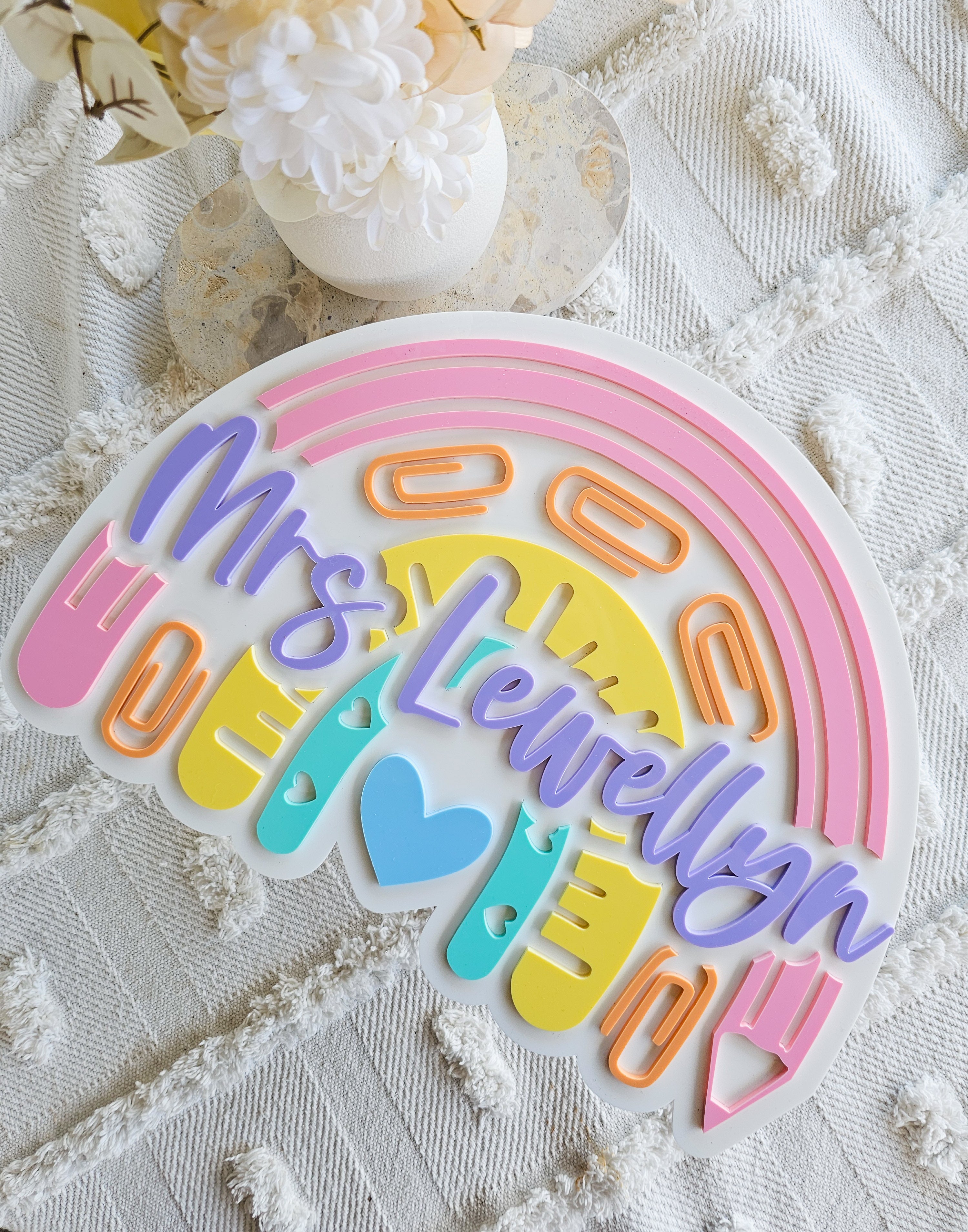 Personalised Rainbow Teacher Door Sign – Love, Abby