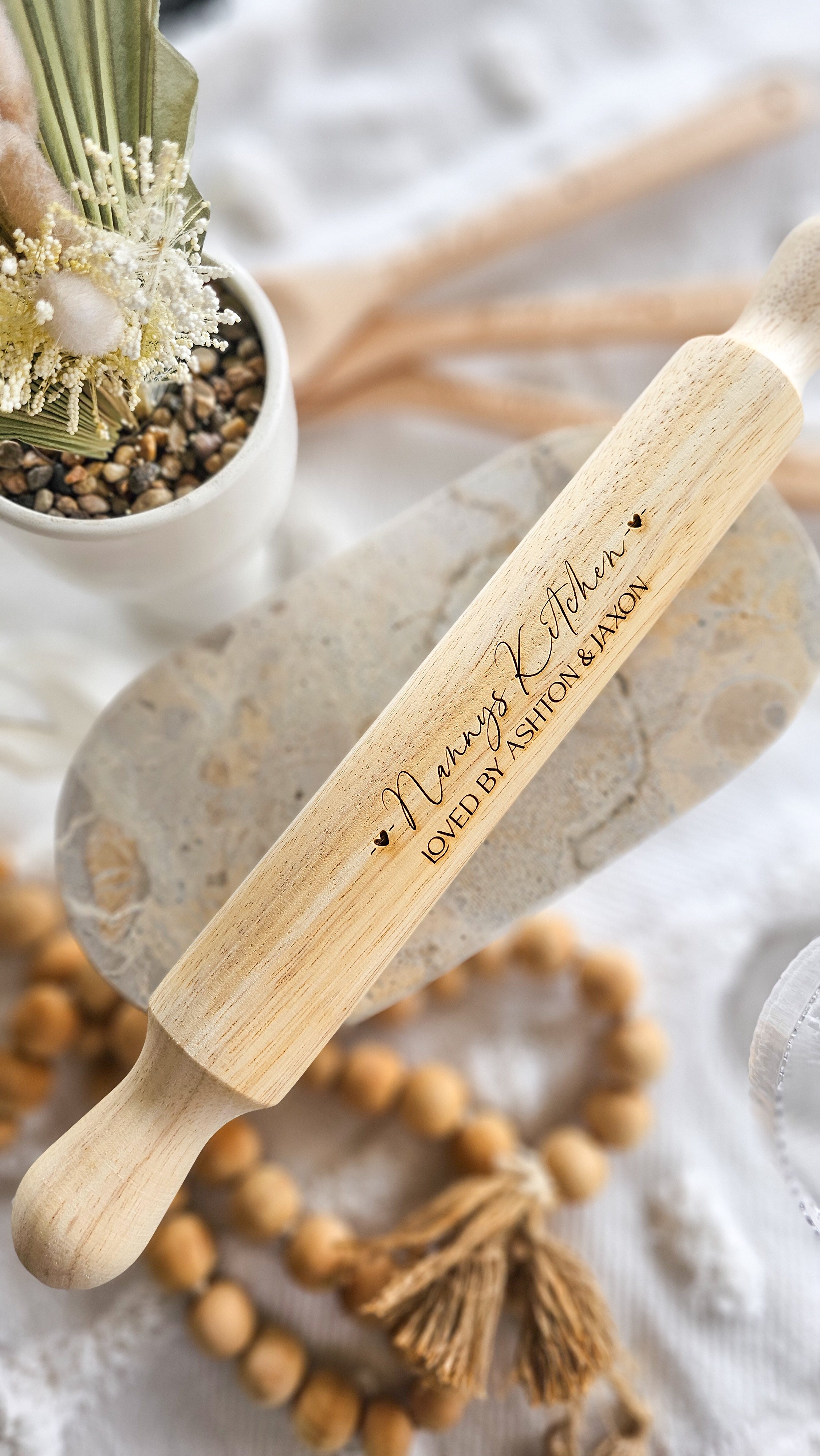 Personalised timber rolling pin – Love, Abby