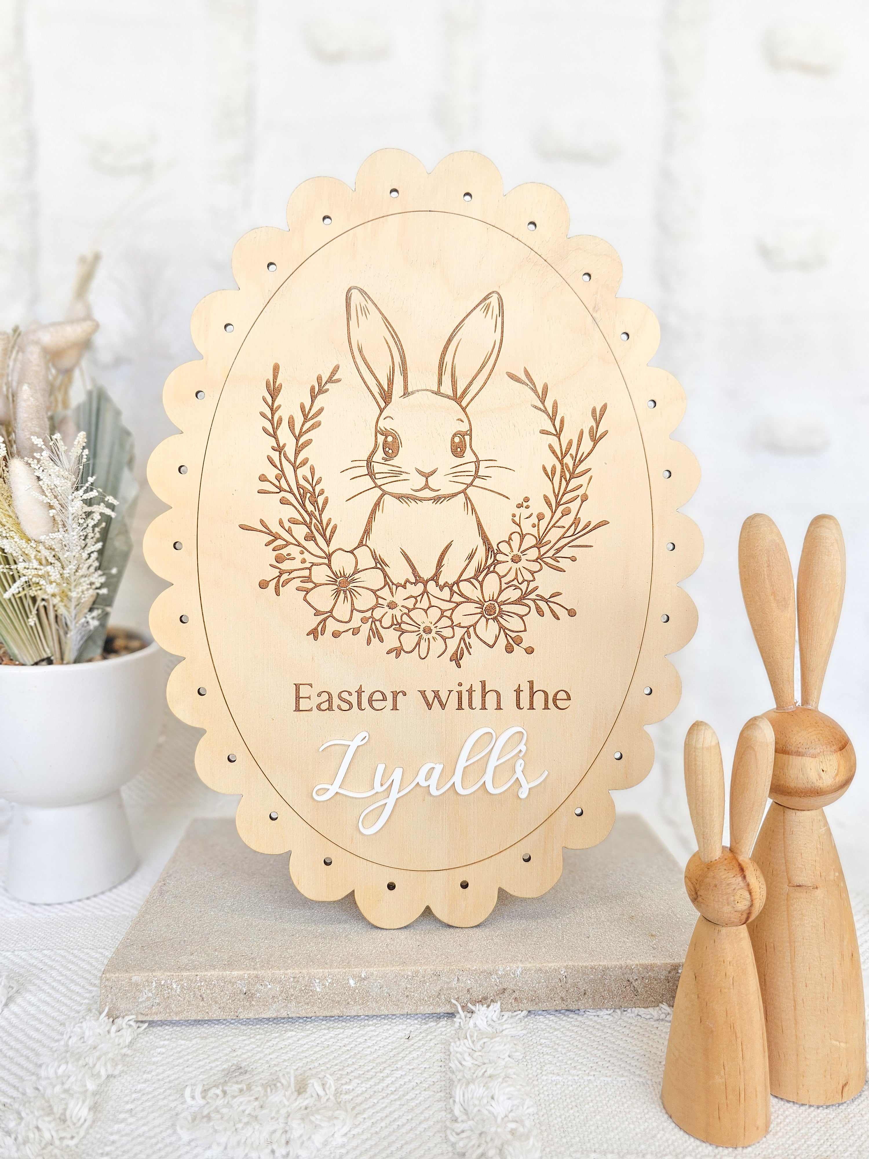 Easter with family timber plaque – Love, Abby