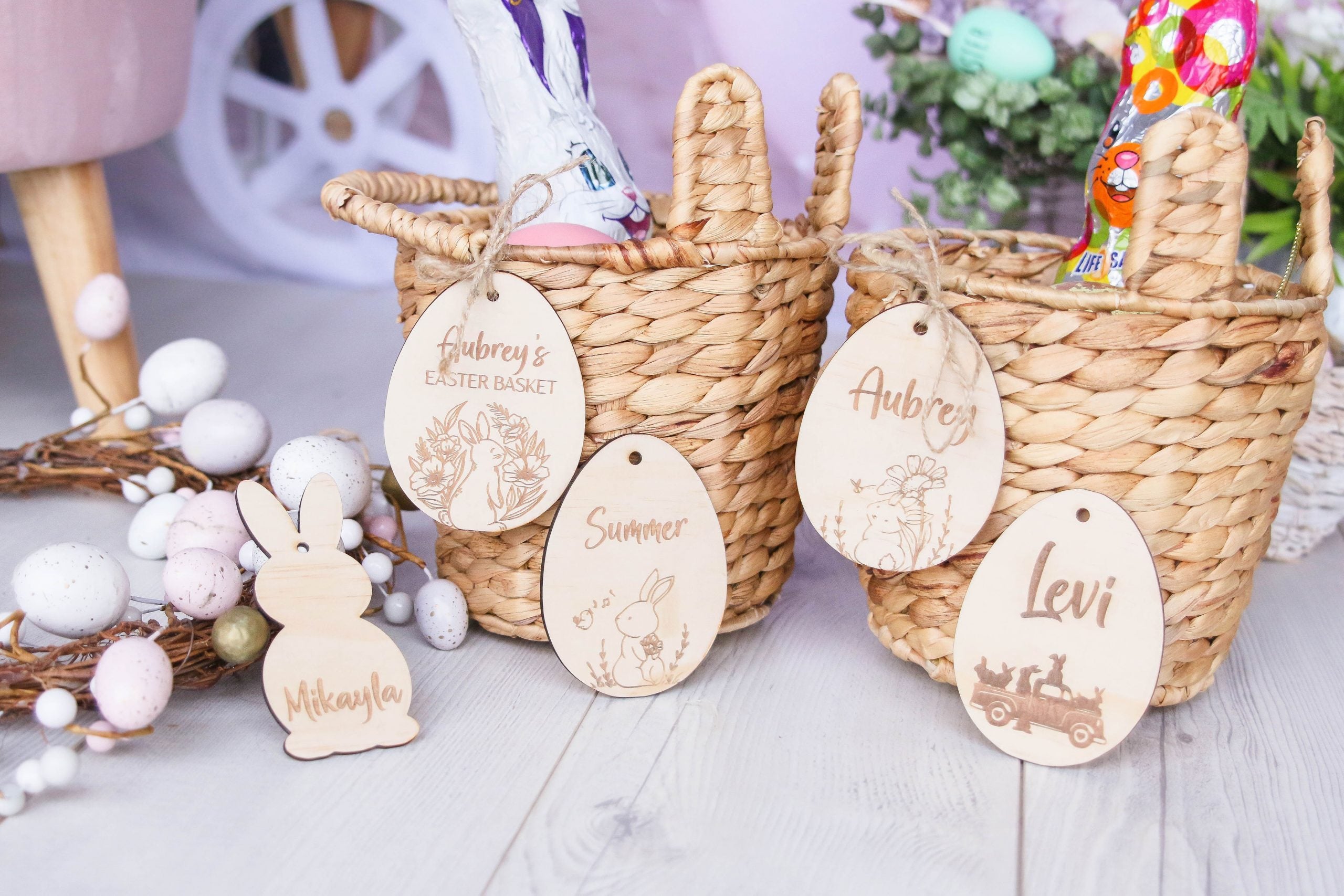 Engraved timber easter tags – Love, Abby
